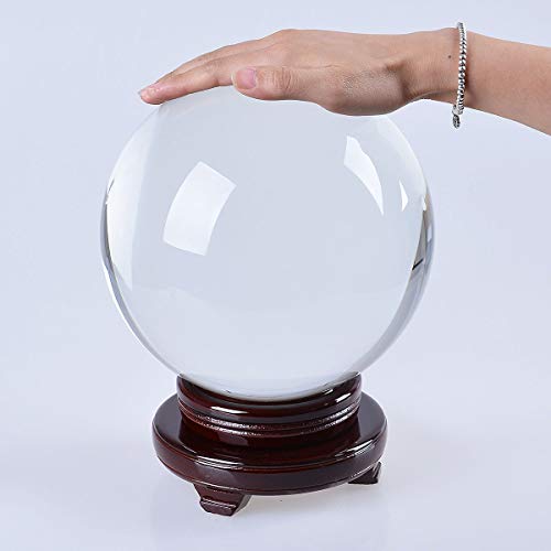 LONGWIN 200mm(8 inch) Huge Clear Divination Crystal Ball Meditation Glass Sphere Free Wooden Stand Home Decoration Ornaments