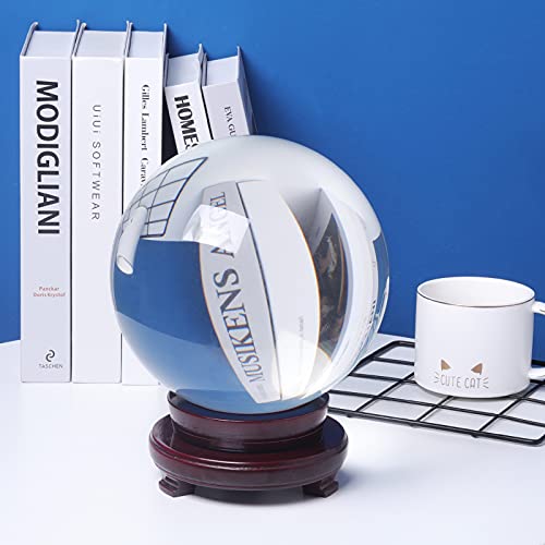 LONGWIN 200mm(8 inch) Huge Clear Divination Crystal Ball Meditation Glass Sphere Free Wooden Stand Home Decoration Ornaments