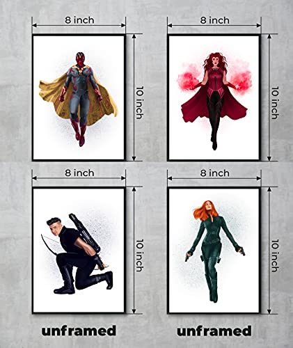 Set of 12 Superhero Posters - Ant-Man - Falcon - Hulk - Wanda - Black Widow - Iron Man - Hawkeye- Spider-Man - Black Panther - Captain America - Thor and Vision (Concept art style, 8x10)
