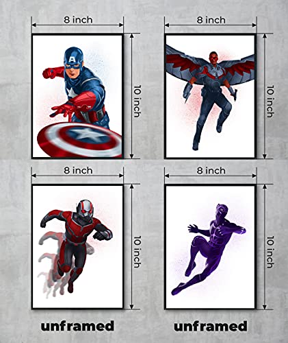 Set of 12 Superhero Posters - Ant-Man - Falcon - Hulk - Wanda - Black Widow - Iron Man - Hawkeye- Spider-Man - Black Panther - Captain America - Thor and Vision (Concept art style, 8x10)