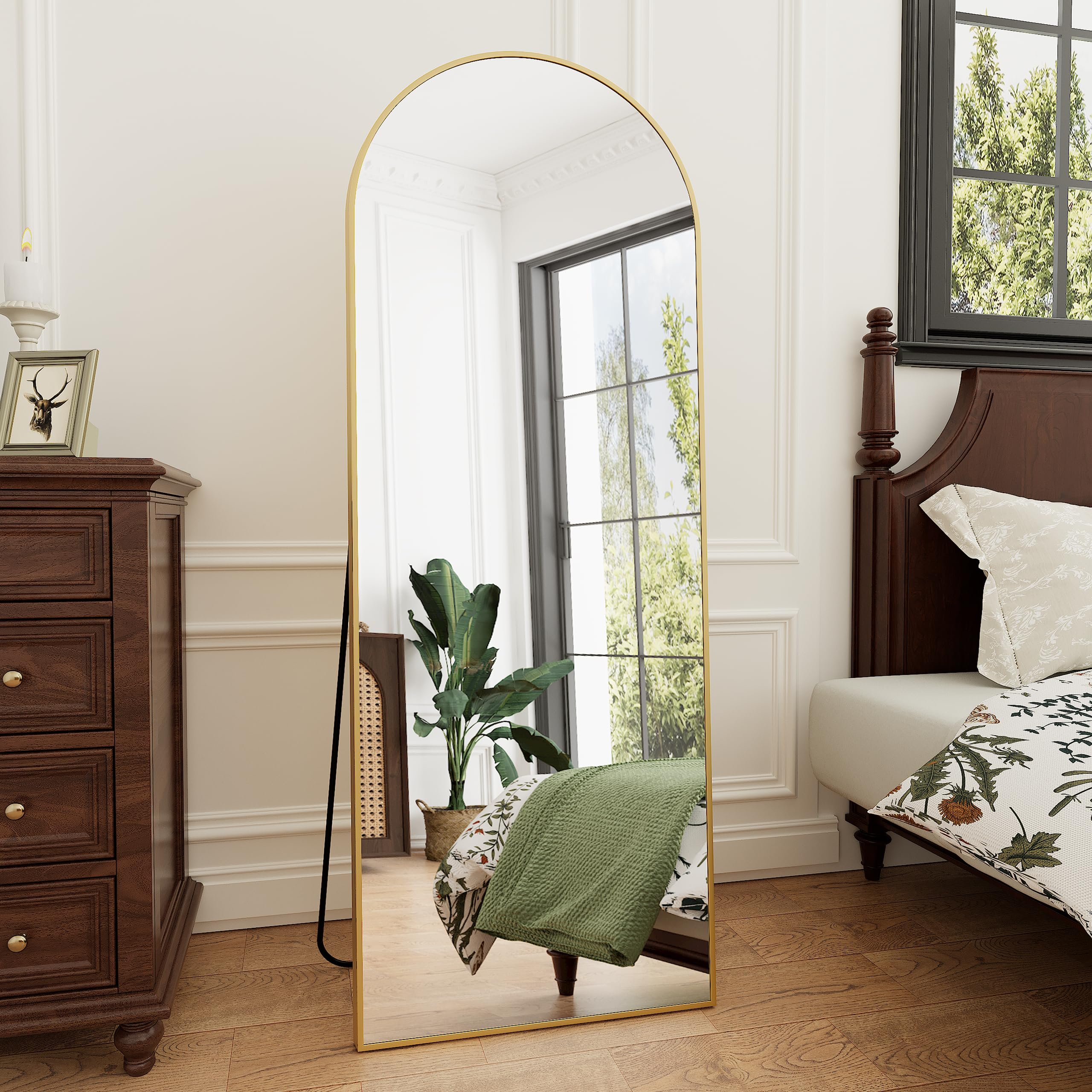 Rowjut 64"x21"Floor Mirror Arched Full Length Mirros, Mirror Floor Length Standing Hanging or Leaning/Large Full Body/Wall Mirror for Bedroom, Living Room, Aluminum Frame, Black