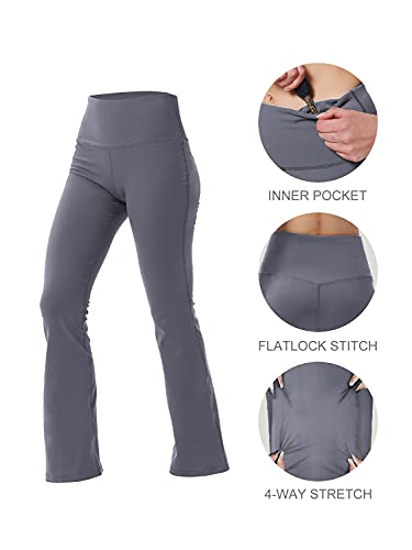 Knsbk Bootcut Yoga Pants for Women with Hidden Pockets High Waist Workout Pants Tummy Control Dress Bootleg Work Pants(Light Grey,Large)