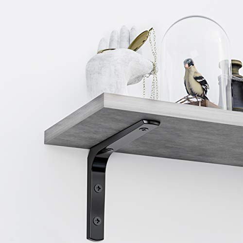 MDLUFFY Farmhouse Floating Shelves Wood Wall Mounted Storage Rack Rustic Shelf Home Office Decoration 16" L x 6" W x 0.6 D Set of 3 (Grey)