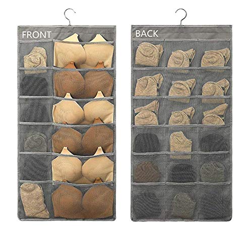 Ovyuzhen Dual-Sided Wall Closet Organizer Hanging with Mesh Pockets for Underwear,Bra,Socks,Accessories with Hanger Metal Hook Wardrobe Storage Bags Oxford Cloth Space Saver