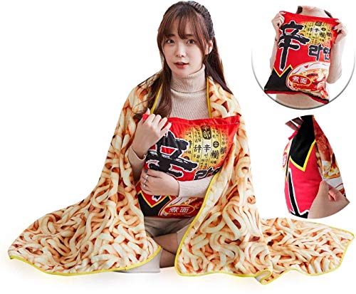 Soft Blanket Throw Kawaii Pillow Simulation Instant Noodles Shape Pillow Funny Realistic Food Round Blanket Throw Blanket for Adults&Kids
