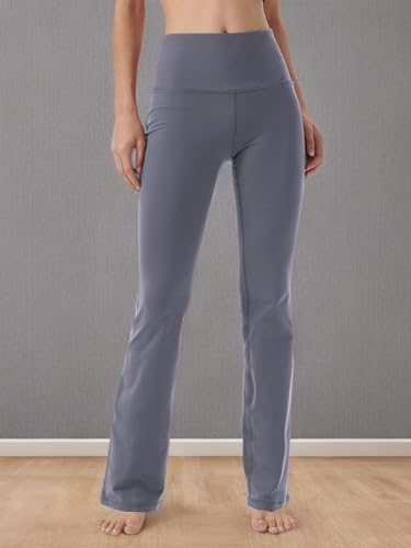 Knsbk Bootcut Yoga Pants for Women with Hidden Pockets High Waist Workout Pants Tummy Control Dress Bootleg Work Pants(Light Grey,Large)