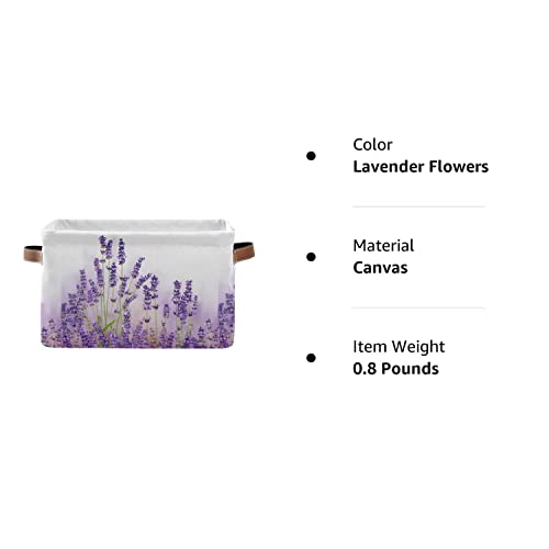 KEEPREAL Lavender Flowers Storage Basket Bin, Large Cube Storage Box Canvas Collapsible Storage Organizer for Home Office Closet - 15 L x 11 W x 9.5 H