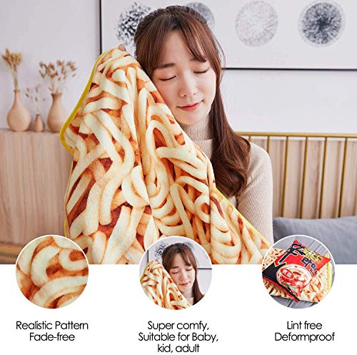 Soft Blanket Throw Kawaii Pillow Simulation Instant Noodles Shape Pillow Funny Realistic Food Round Blanket Throw Blanket for Adults&Kids