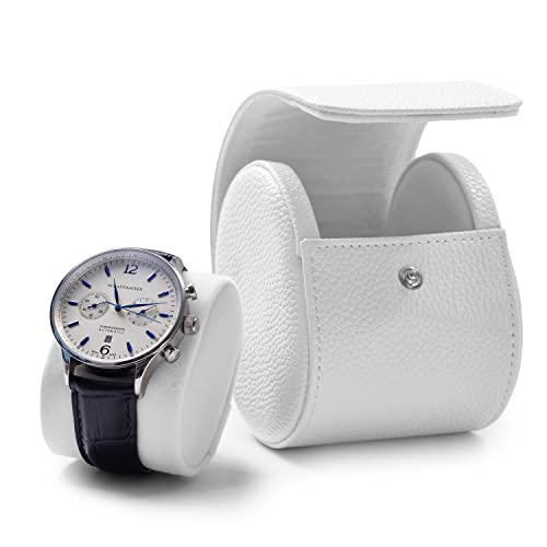 Oirlv Luxury Leather Travel Watch Case Single Watch Box for Women Portable Jewelry Watch Storage Roll Organizer(White)