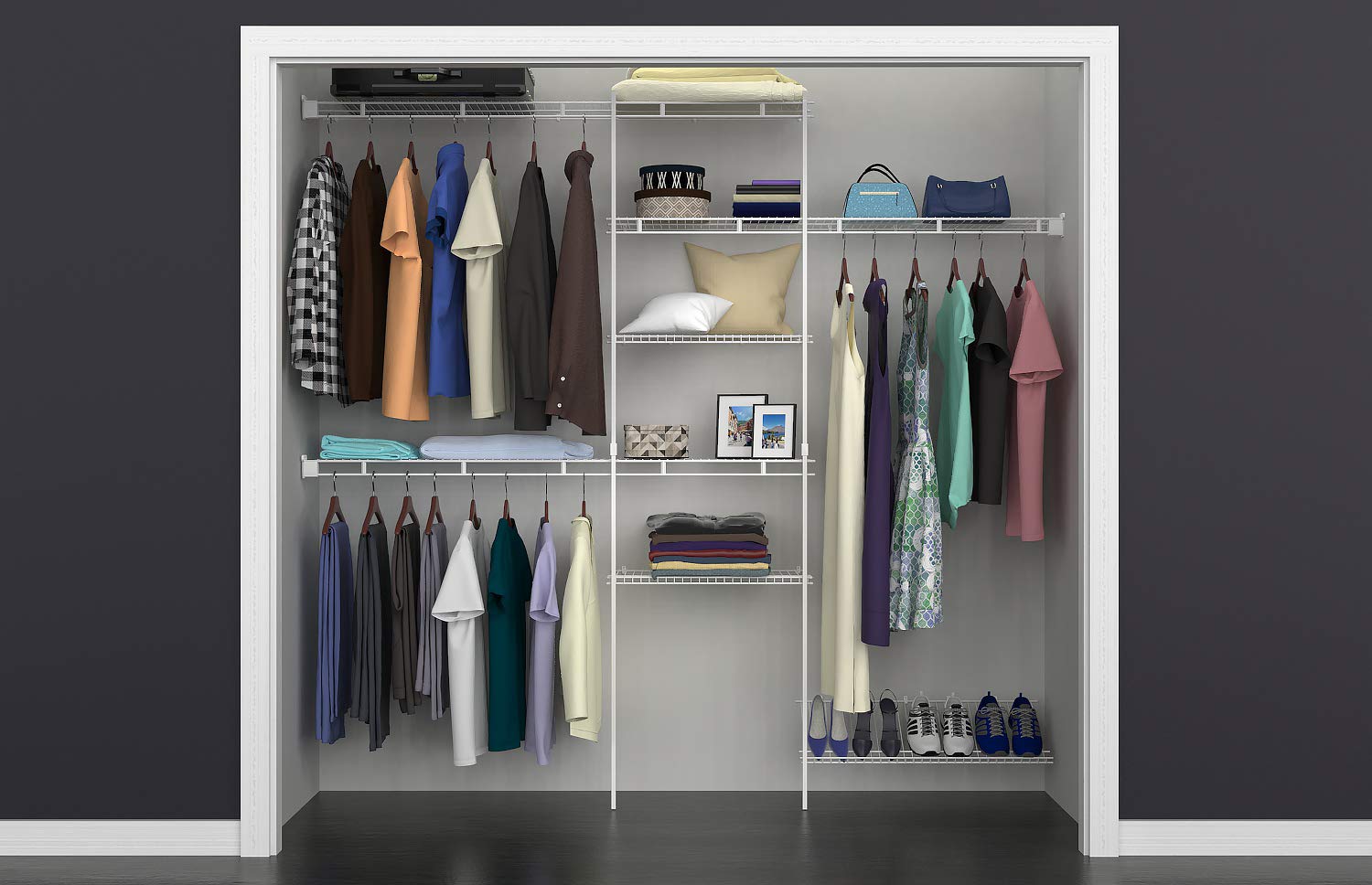ClosetMaid 1608 Closet Organizer Kit with Shoe Shelf, 5-Foot to 8-Foot, White