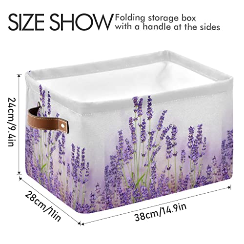 KEEPREAL Lavender Flowers Storage Basket Bin, Large Cube Storage Box Canvas Collapsible Storage Organizer for Home Office Closet - 15 L x 11 W x 9.5 H