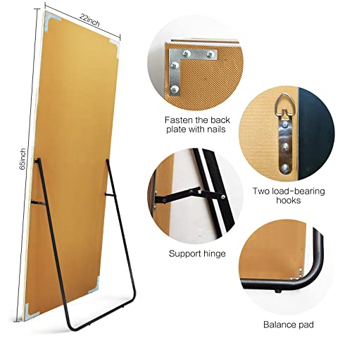 TheiaMo Full Length Mirror Wood Frame, 65×22in Floor Mirror Full Body Mirror with Standing Holder Hanging Wall Mirror, Stand Large HD Mirror, Dressing Mirror for Bedroom/Living Room, Walnut