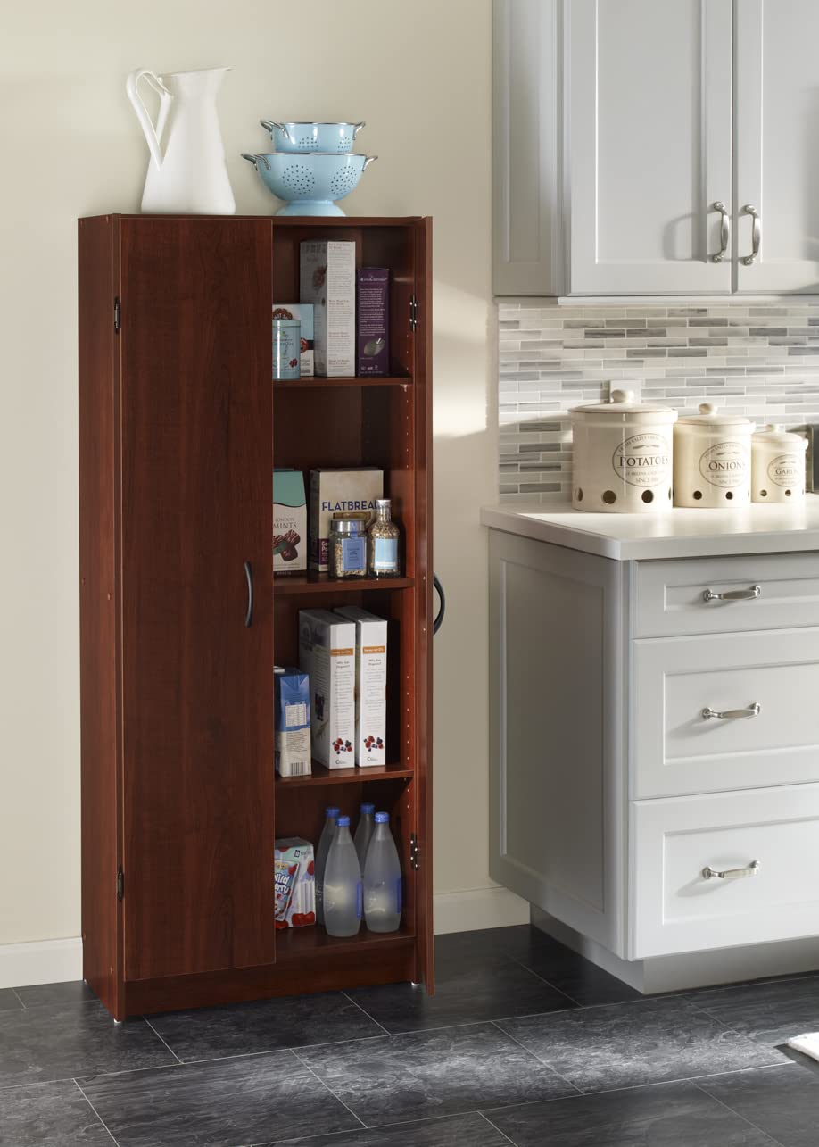 ClosetMaid Pantry Cabinet Cupboard with 2 Doors Adjustable Shelves, Standing, Storage for Kitchen, Laundry or Utility Room, Dark Cherry