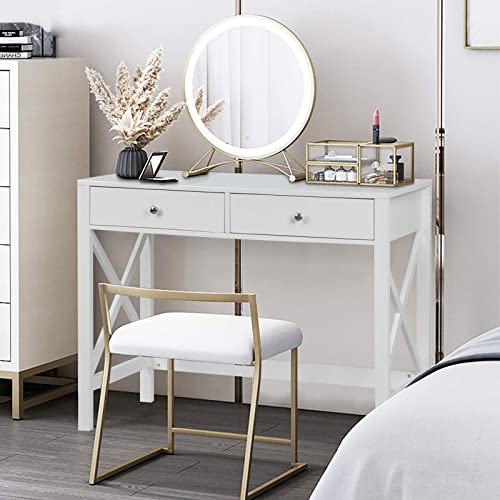Usinso White Writing Computer Desk with Drawers,Small Modern Table for Bedrooms,White Vanity Table,Office Desk with Drawers(White)