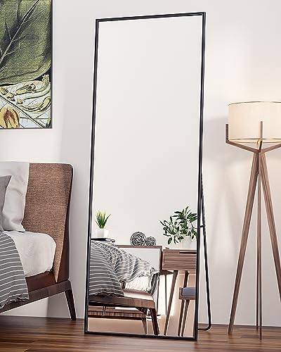 Antok Full Length Mirror, 66"x23" Floor Standing Full Body Mirror with Stand for Bedroom & Living Room, Black