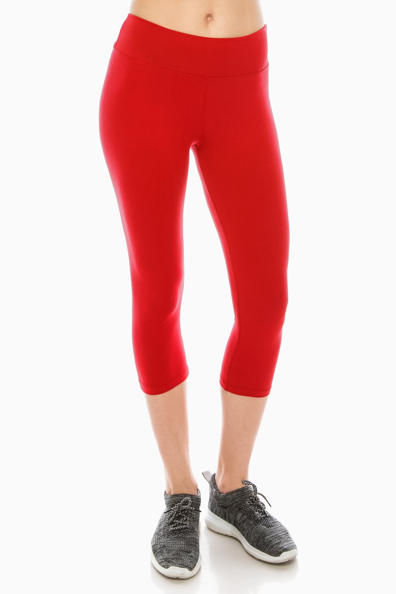 ALWAYS Women High Waisted Capri Leggings - Premium Buttery Soft Stretch Solid Basic Yoga Workout Pants Red Plus