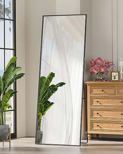 Antok Full Length Mirror, 66"x23" Floor Standing Full Body Mirror with Stand for Bedroom & Living Room, Black