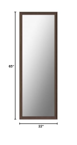 TheiaMo Full Length Mirror Wood Frame, 65×22in Floor Mirror Full Body Mirror with Standing Holder Hanging Wall Mirror, Stand Large HD Mirror, Dressing Mirror for Bedroom/Living Room, Walnut