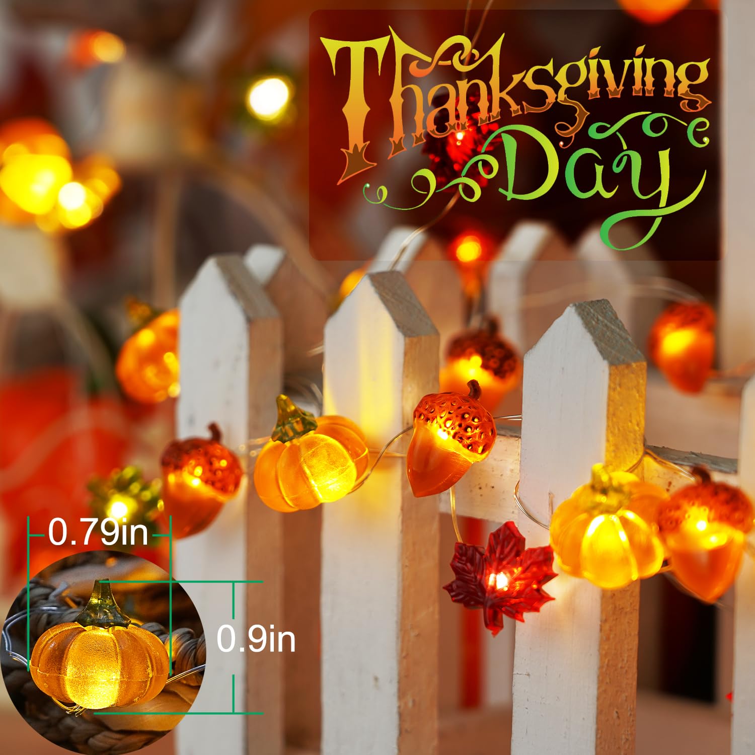 BOHON Thanksgiving Decoration Acorn 3D Pumpkin Maple Leaf String Lights Battery Operated with Remote 10ft 30 LEDs Orange Fall Lights for Home Autumn Garland Harvest Halloween Party Christmas Decor
