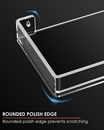 MaxGear Acrylic Shelves Clear Floating Shelves for Wall, Heavy Duty Acrylic Clear Display Shelves with Edge, 5mm Extra Thicker Hanging Shelves Floating Bookshelves for Bathroom, Bedroom, Kitchen