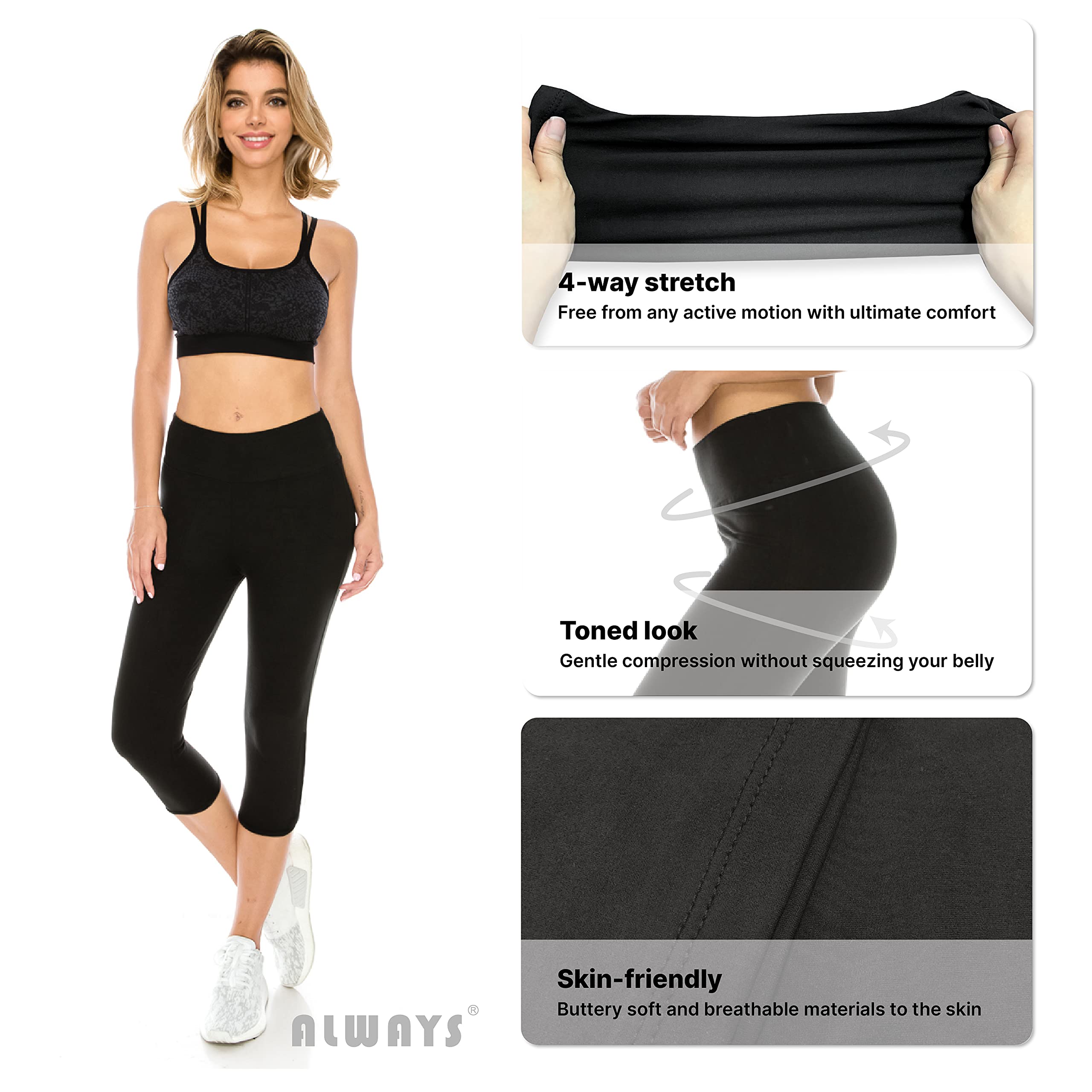 ALWAYS Women High Waisted Capri Leggings - Premium Buttery Soft Stretch Solid Basic Yoga Workout Pants Red Plus