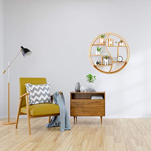 GLCS GLAUCUS Floating Shelves Wall Mounted,Rustic Decor Wood Wall Shelf Round Metal Wall Mount Display Organizer Holder for Home Decor,Gold