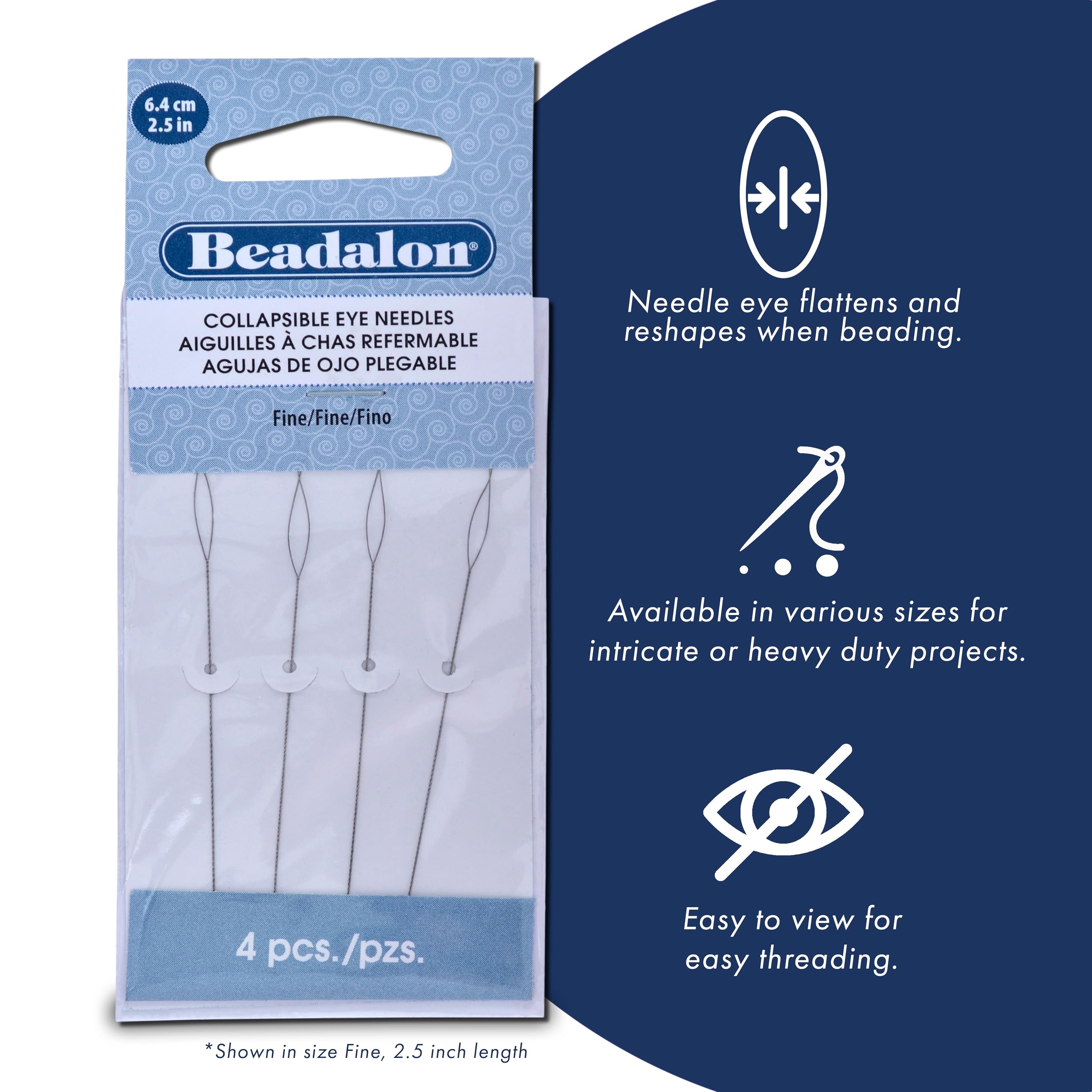 Beadalon 700F-102 Collapsible Eye Needles 2.5-Inch Fine 4 Pack