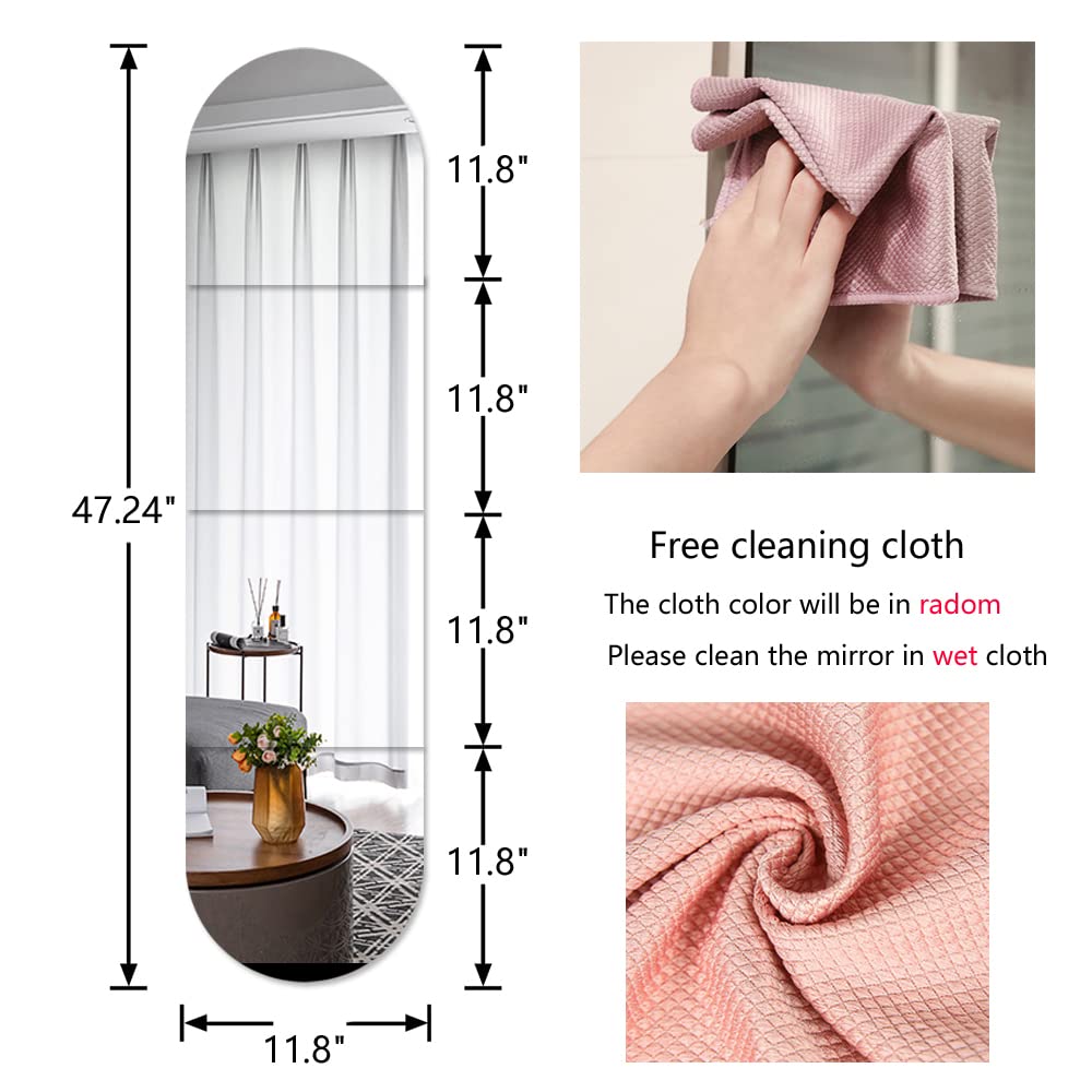 MCLEULLA Full Body Wall Mirrors, 12x12 4pcs Acrylic Plexiglass Mirror Wall Mounted Full Length Frameless Mirror Makeup Large Long Mirror for Walls Home Workout Gym Hallway Mirror Floor Tile