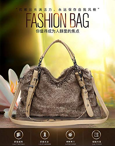 QTMY Brown Faux Fur Tote Crossbody Bag Purse Handbag for Women