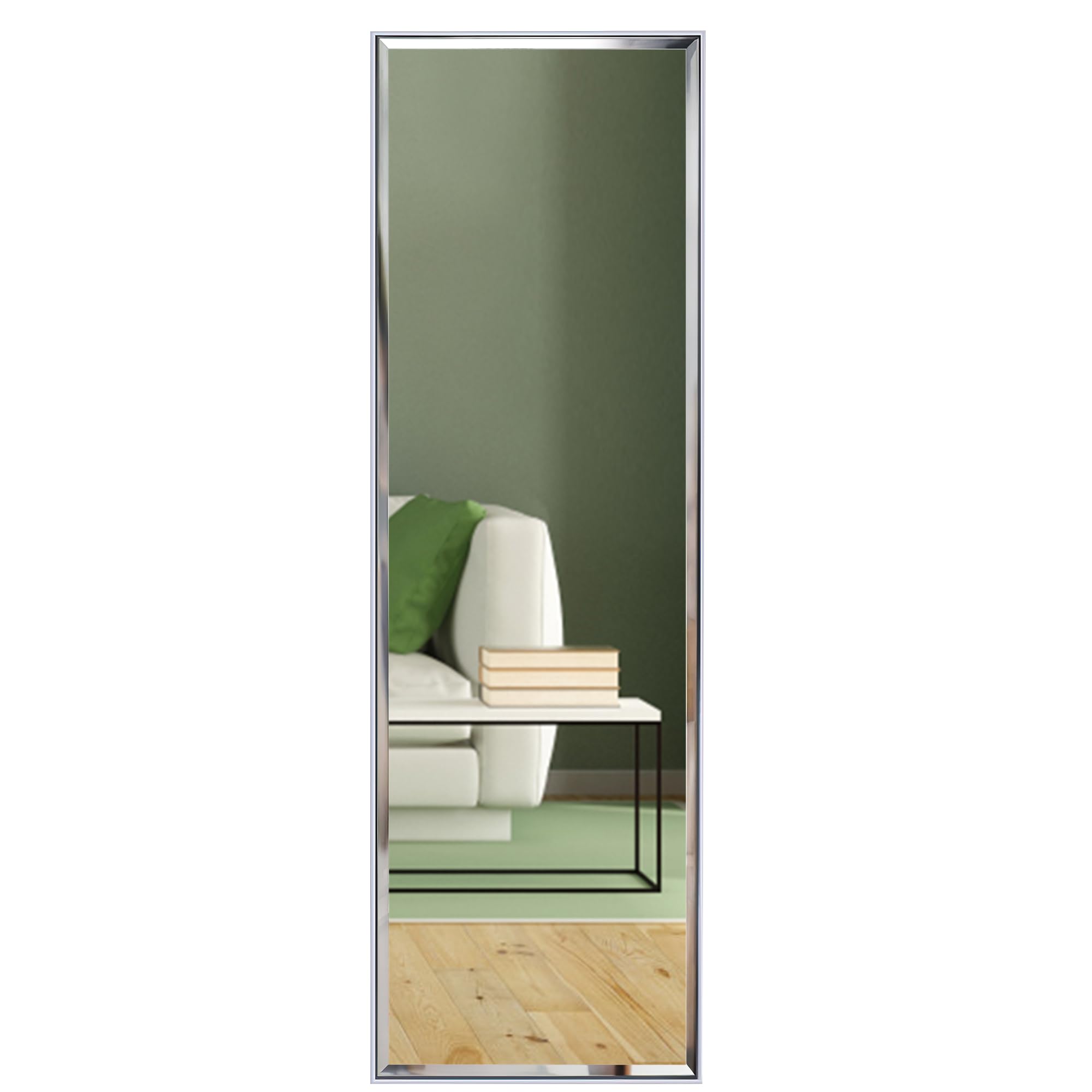 PETAFLOP 14x48 Inch Full Length Mirror Wall Mounted or Over The Door Hanging, Large Body Mirror with Rectangular Framed for Bedroom Bathroom Living Room Decor, White