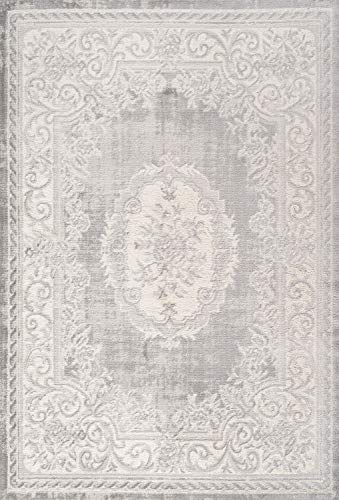 JONATHAN Y MDP401B-8 Rosalia Cottage Medallion Indoor Area-Rug Vintage Bohemian Easy-Cleaning Bedroom Kitchen Living Room Non Shedding, 8 ft x 10 ft, Ivory/Gray