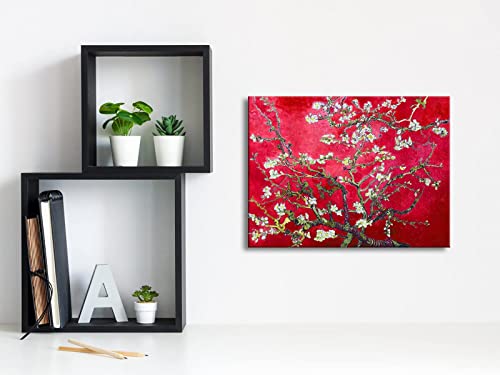 Wieco Art Red Almond Blossom Tree Vincent Van Gogh Paintings Reproduction Canvas Prints Wall Art for Home Decor and Wall Decor Classical Flowers Pictures Artwork