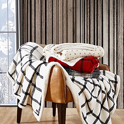 Eddie Bauer - Throw Blanket, Reversible Sherpa Fleece Bedding, Home Decor for All Seasons (Bunkhouse Plaid Beige, Throw)