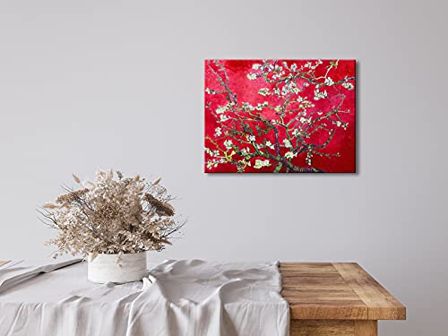 Wieco Art Red Almond Blossom Tree Vincent Van Gogh Paintings Reproduction Canvas Prints Wall Art for Home Decor and Wall Decor Classical Flowers Pictures Artwork