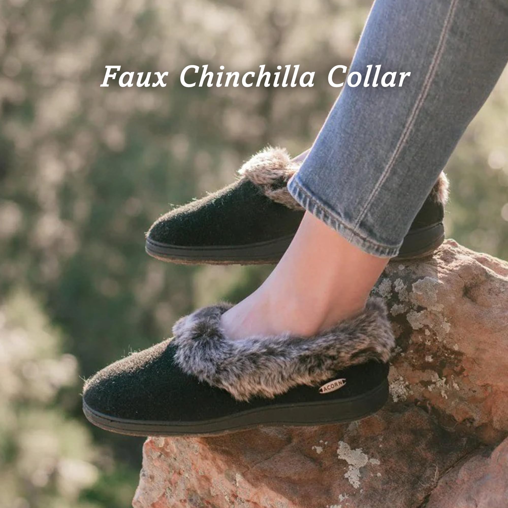 Acorn womens Chinchilla Collar slippers, Crackleberry, 9.5-10.5 US