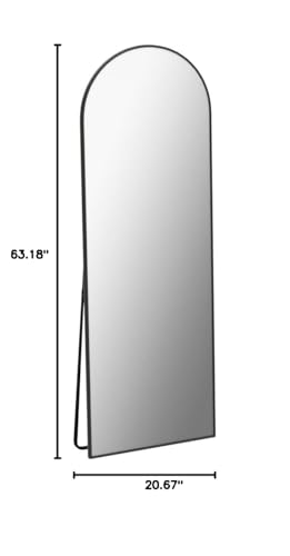 Elemango 64"x21" Arched Floor Mirror Full Length Mirror, Full Body Wall Mirror with Aluminum Frame, Arched-Top Full Mirror Standing Hanging or Leaning, Dressing Mirror for Bedroom Living Room, Black