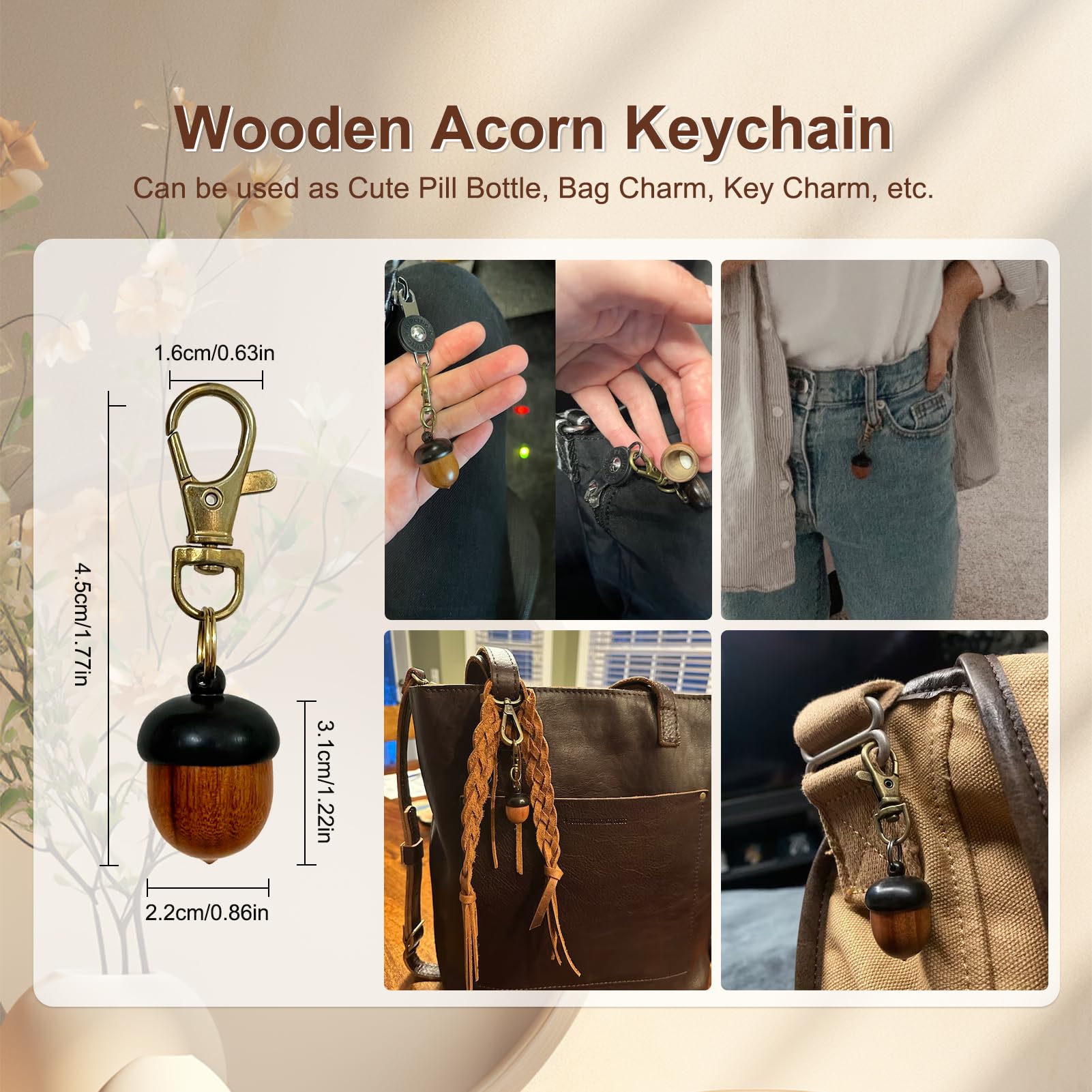 CGYGP Acorn Keychain, Wooden Acorn Canister,Fall acorn Locket Wood Acorn Nut Keepsake Pendant gift for men women