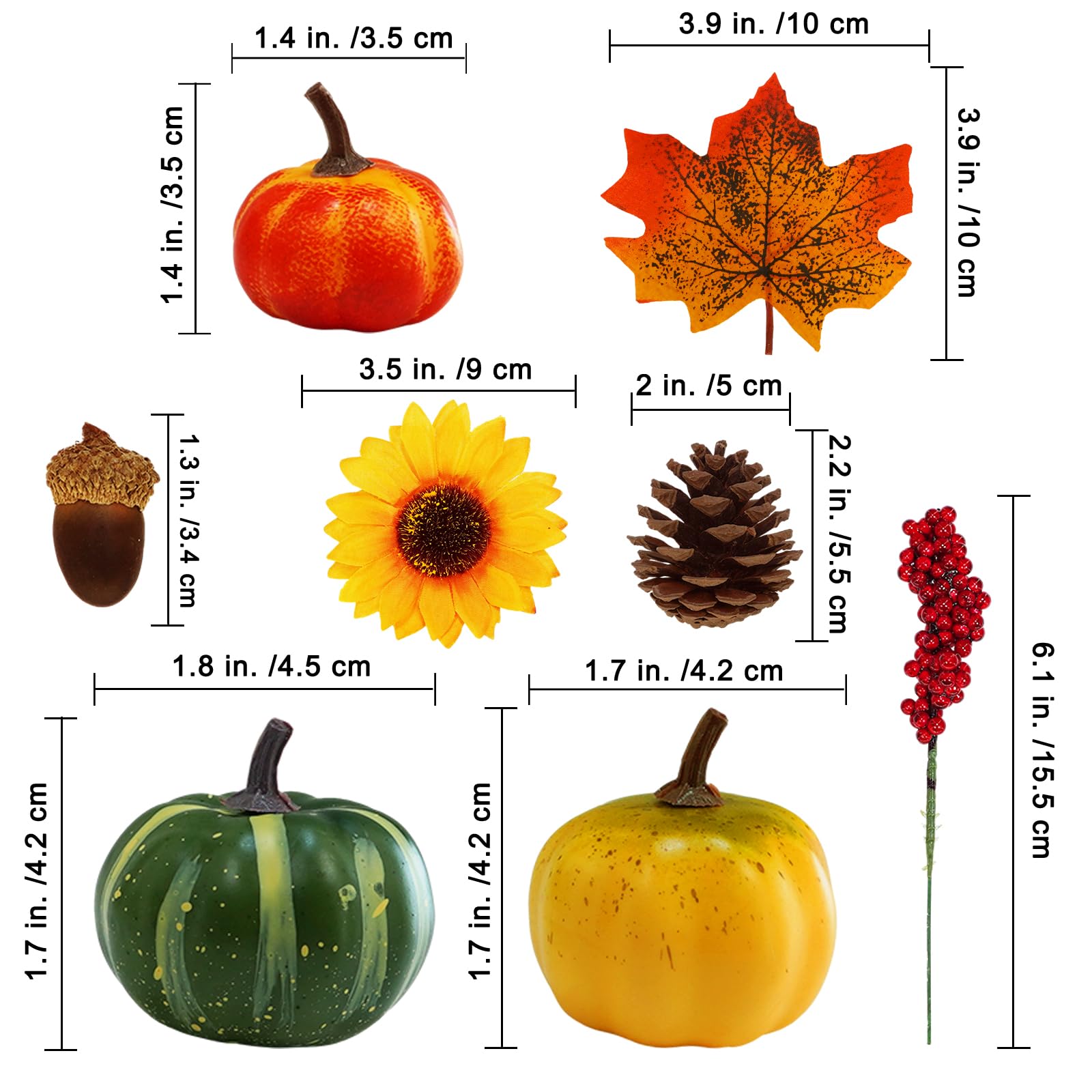 68 Pcs Assorted Mini Artificial Pumpkins with Maple Leaves Pinecones Acorns Sunflowers Berries Fall Decorating Kit for Fall Wedding Thanksgiving Halloween Table Centerpiece Wreaths Vase Bowl Fillers