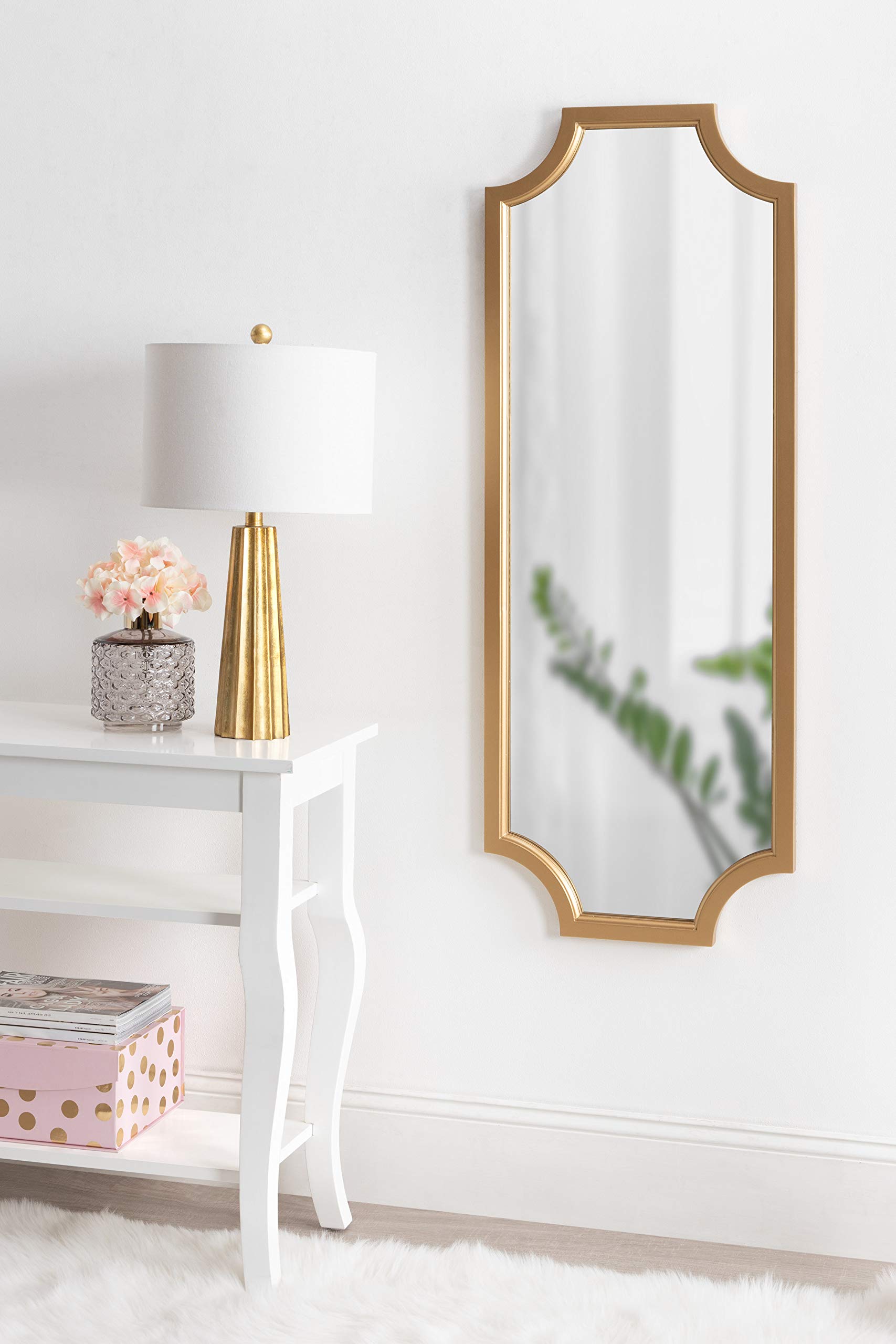 Kate and Laurel Hogan Wood Framed Full-Length Wall Mirror with Scallop Corners, 18x48 Inches, Gold