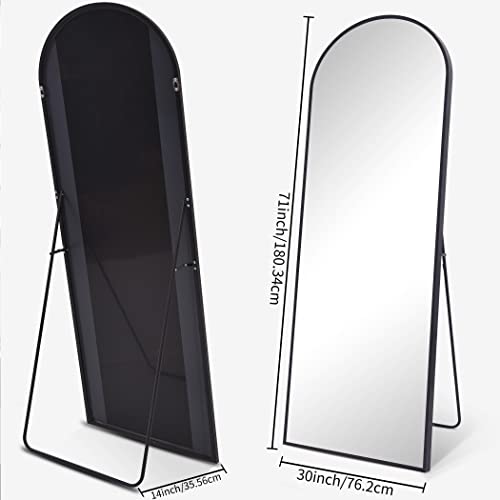 COFENY Full Length Mirror, 71" x 30" Black Arch Floor Wall Mirror, Stable Bracket Glass, Multiple Installation Ways