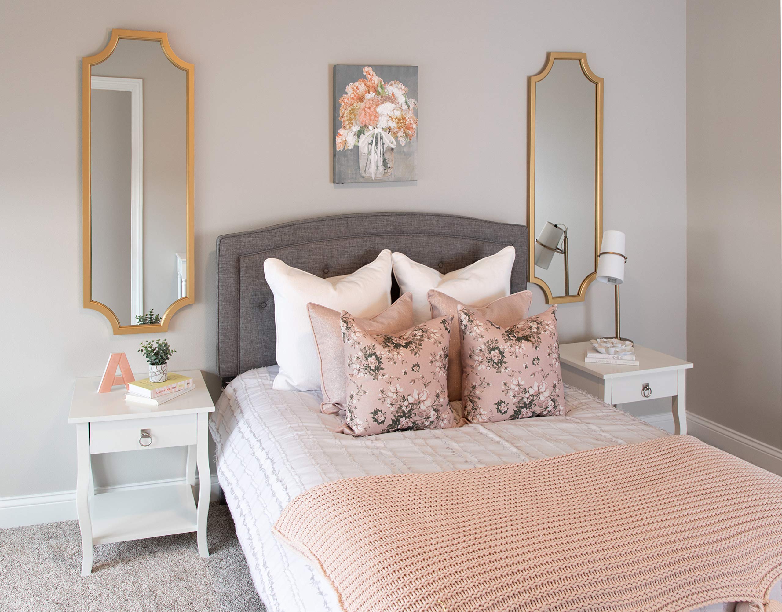 Kate and Laurel Hogan Wood Framed Full-Length Wall Mirror with Scallop Corners, 18x48 Inches, Gold