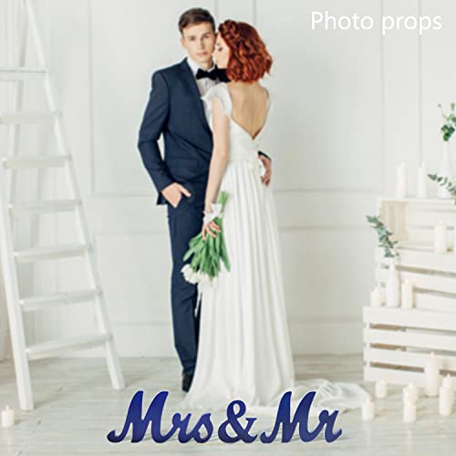 YEHLIABO Wooden Mr and Mrs Letter, Classical Mr. & Mrs Wedding Sign for Wedding Table, Large Wooden Letters for Sweetheart Table, Photo Props Wedding Decorations for Anniversary (Dark Blue, Large)