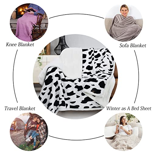 Solaris Cow Print Sherpa Fleece Blanket, Super Soft Warm Cozy Flannel Reversible Throw Blanket for Couch Sofa Bed, 50" x 60"