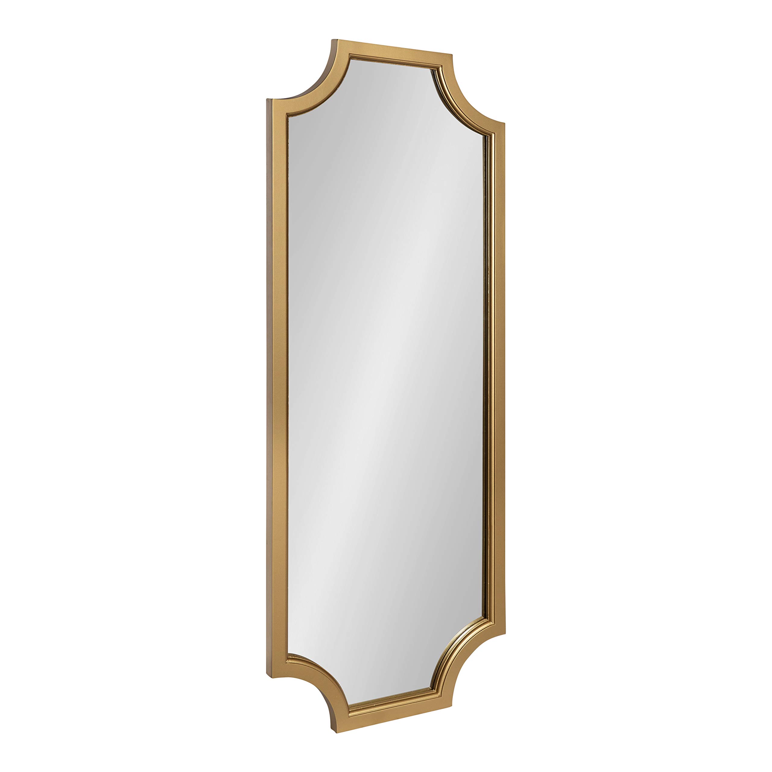 Kate and Laurel Hogan Wood Framed Full-Length Wall Mirror with Scallop Corners, 18x48 Inches, Gold