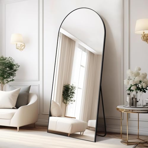 COFENY Full Length Mirror, 71" x 30" Black Arch Floor Wall Mirror, Stable Bracket Glass, Multiple Installation Ways
