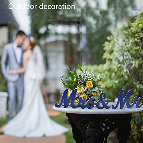 YEHLIABO Wooden Mr and Mrs Letter, Classical Mr. & Mrs Wedding Sign for Wedding Table, Large Wooden Letters for Sweetheart Table, Photo Props Wedding Decorations for Anniversary (Dark Blue, Large)