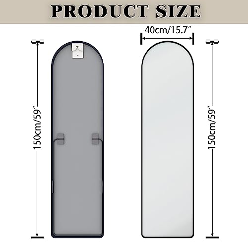 SUPPNEED 59"x15.7" Arched Full Length Mirror, Large Arched Mirror Floor Mirror with Stand, Bedroom Mirror, Modern Arched Shape Wall Mounted, Hanging or Standing, Gold