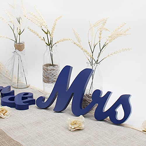 YEHLIABO Wooden Mr and Mrs Letter, Classical Mr. & Mrs Wedding Sign for Wedding Table, Large Wooden Letters for Sweetheart Table, Photo Props Wedding Decorations for Anniversary (Dark Blue, Large)