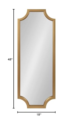 Kate and Laurel Hogan Wood Framed Full-Length Wall Mirror with Scallop Corners, 18x48 Inches, Gold