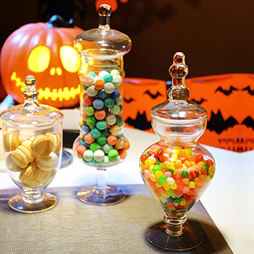 Diamond Star Set of 3 Clear Glass Apothecary Jars, Decorative Weddings Candy Buffet Display Elegant Storage Jar (H: 9", 12.5", 14")